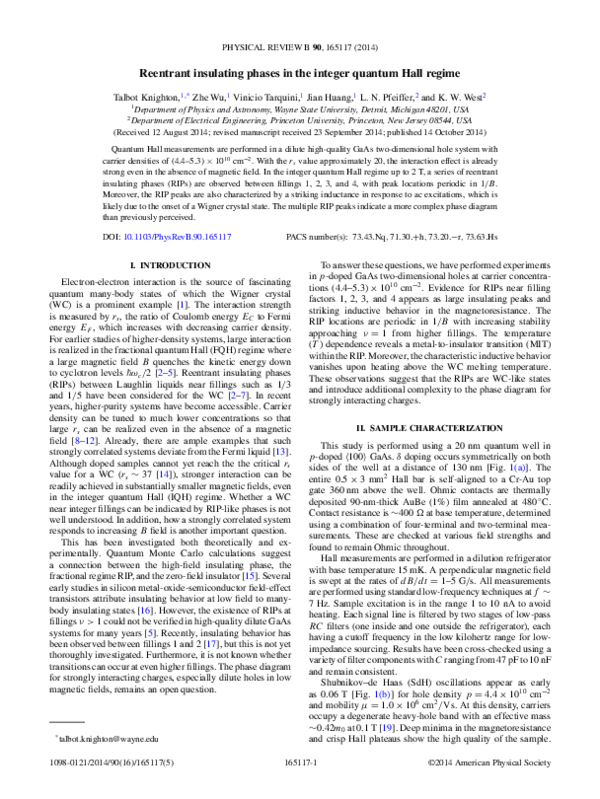 (PDF) Reentrant insulating phases in the integer quantum Hall regime