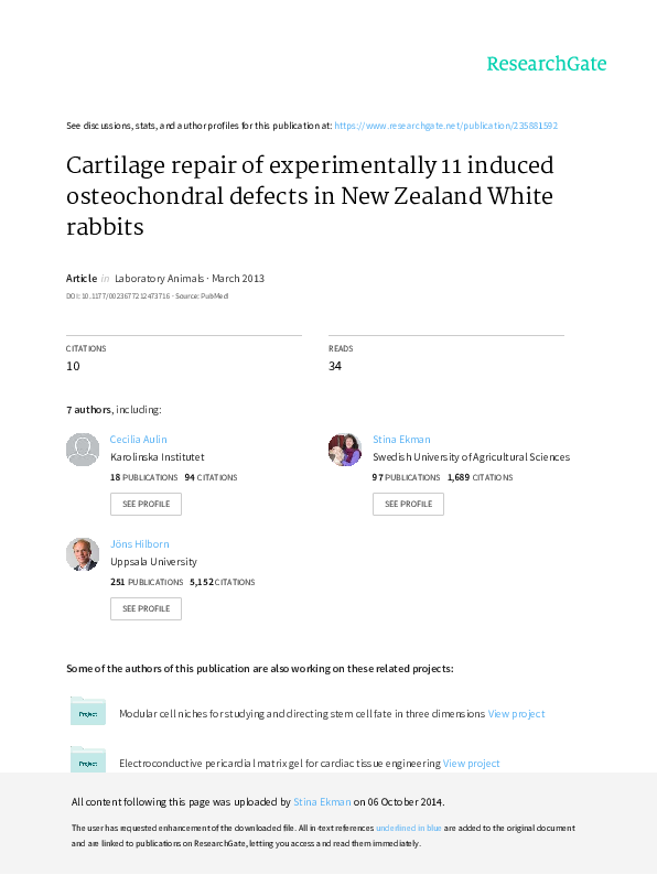 (PDF) Cartilage repair of experimentally induced osteochondral defects ...