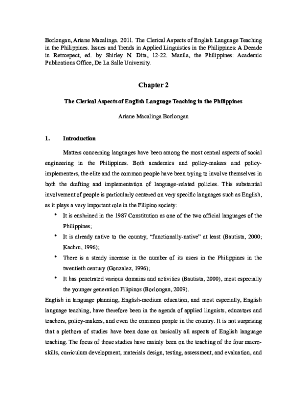 (PDF) The clerical aspects of English language teaching in the Philippines