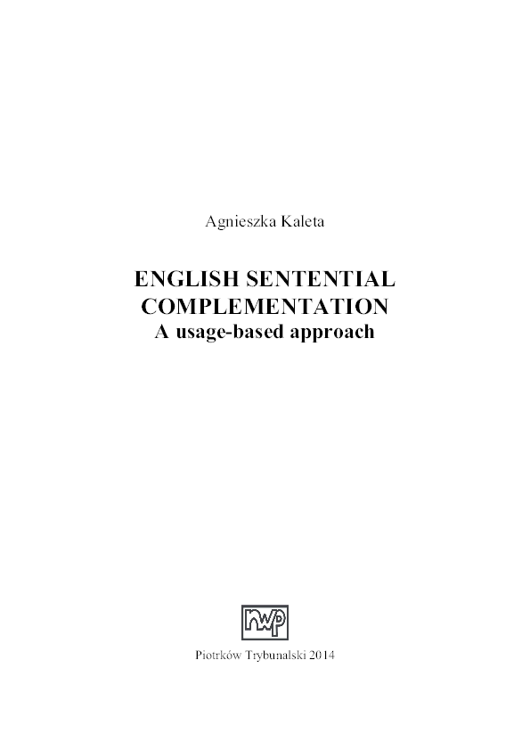 (PDF) English Sentential Complementation. A Usage-Based Approach