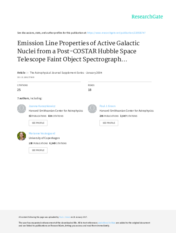(PDF) Emission Line Properties of Active Galactic Nuclei from a Pre ...
