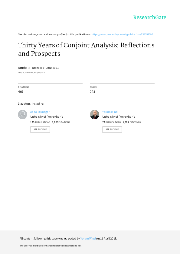 (PDF) Thirty Years of Conjoint Analysis: Reflections and Prospects