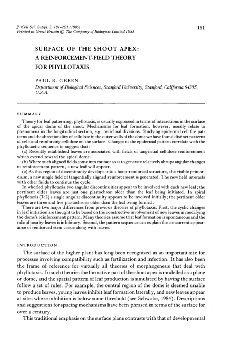 (PDF) Surface of the Shoot Apex: A Reinforcement-Field Theory for ...