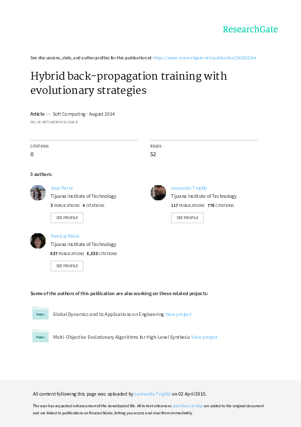 (PDF) Hybrid back-propagation training with evolutionary strategies