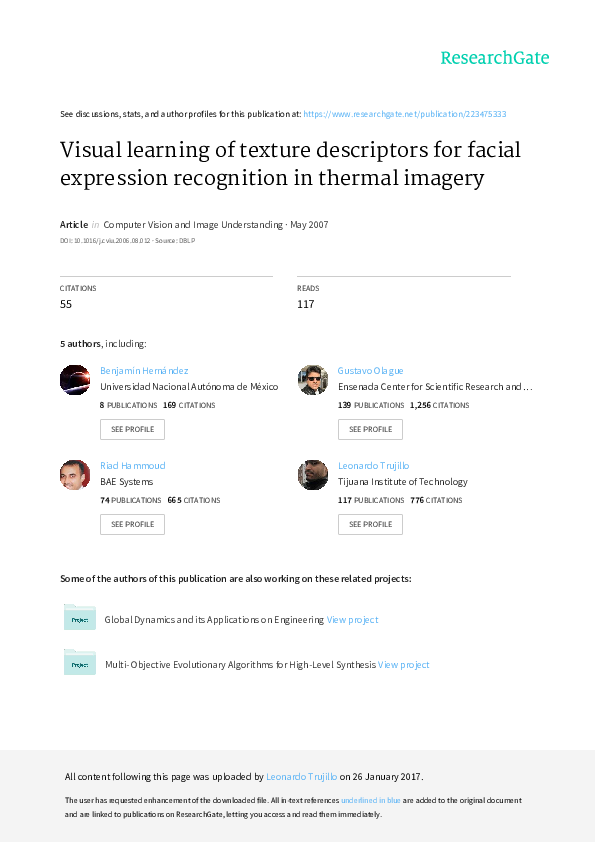 (PDF) Visual learning of texture descriptors for facial expression recognition in thermal imagery
