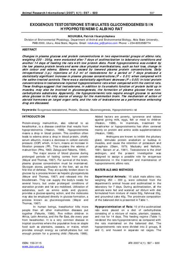 (PDF) EXOGENOUS TESTOSTERONE STIMULATES GLUCONEOGENESIS IN ...