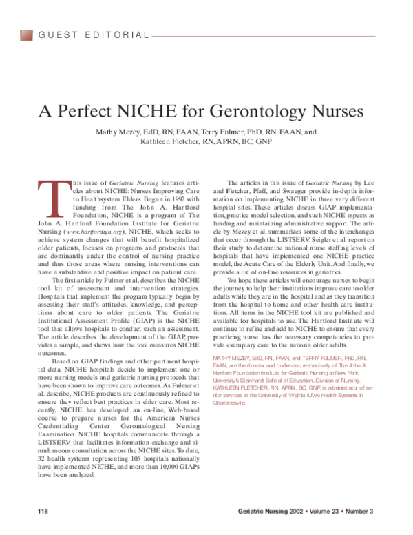 (PDF) A perfect NICHE for gerontology nurses | Mathy Mezey - Academia.edu