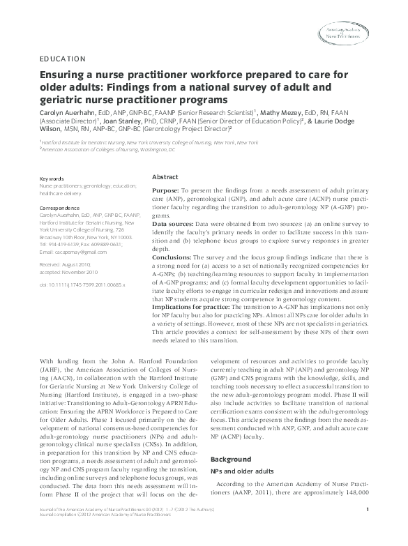 (PDF) Ensuring a nurse practitioner workforce prepared to care for ...