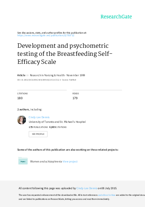 (PDF) Development and psychometric testing of the Breastfeeding Self ...