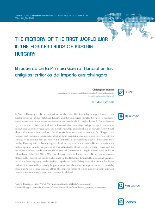 (PDF) The Memory of the First World War in the Former Lands of Austria ...