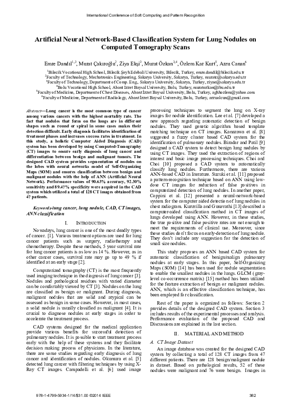 Pdf Artificial Neural Network Based Classification System For Lung
