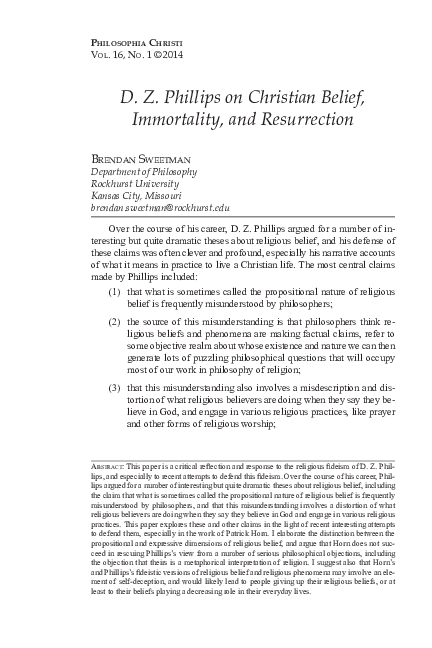 (PDF) ARTICLE: D.Z. Phillips on Christian Belief, Immortality and ...