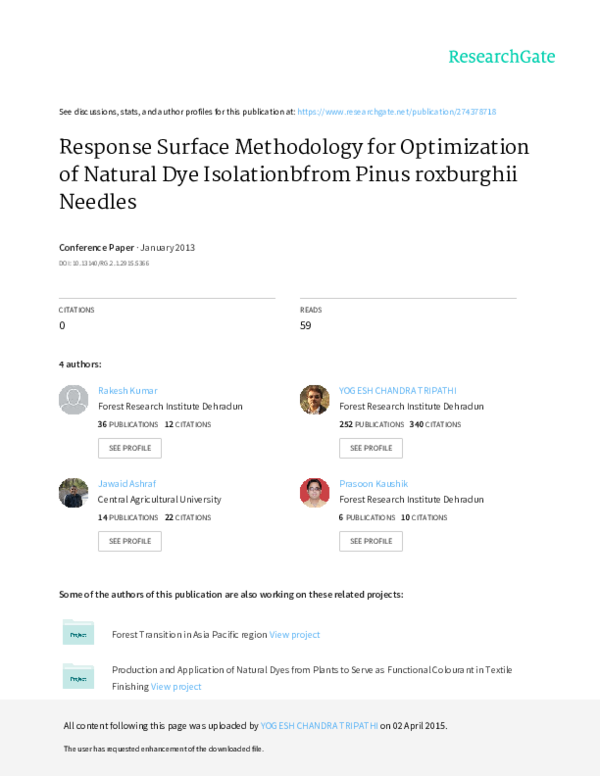 (PDF) Response Surface Methodology for Optimization of Natural Dye Isolationbfrom Pinus ...