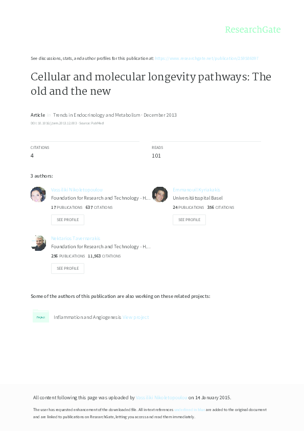 (PDF) Cellular and molecular longevity pathways: the old and the new