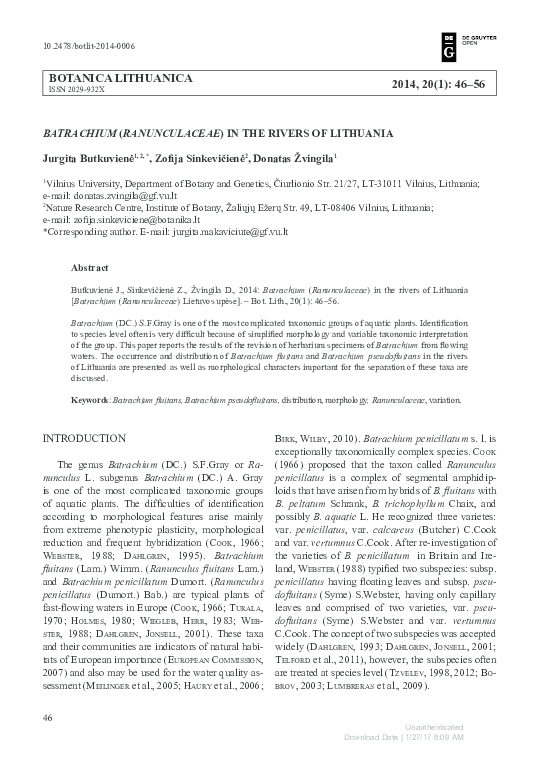(PDF) Batrachium (Ranunculaceae) in the Rivers of Lithuania