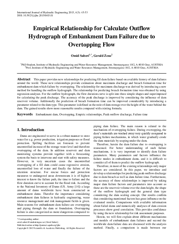 (PDF) Empirical Relationship for Calculate Outflow Hydrograph of Embankment Dam Failure due to ...
