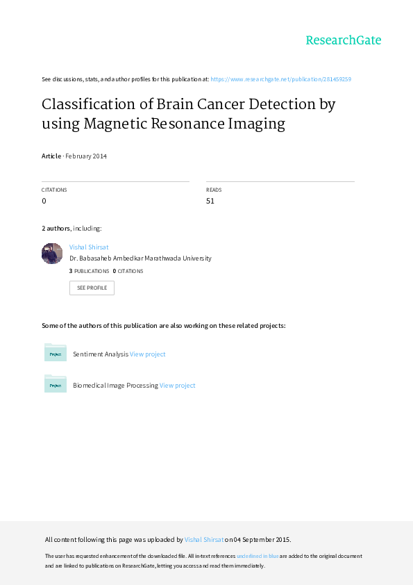 (PDF) Classification of Brain Cancer Detection by using Magnetic ...