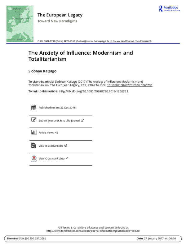 (PDF) The Anxiety of Influence: Modernism and Totalitarianism, book ...