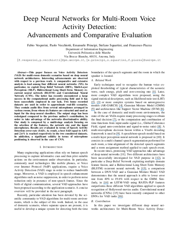 Pdf Deep Neural Networks For Multi Room Voice Activity Detection