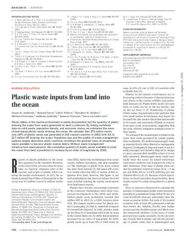 (PDF) Full SCIENCE ARTICLE ON POLLUTION FROM MARINE PLASTICS