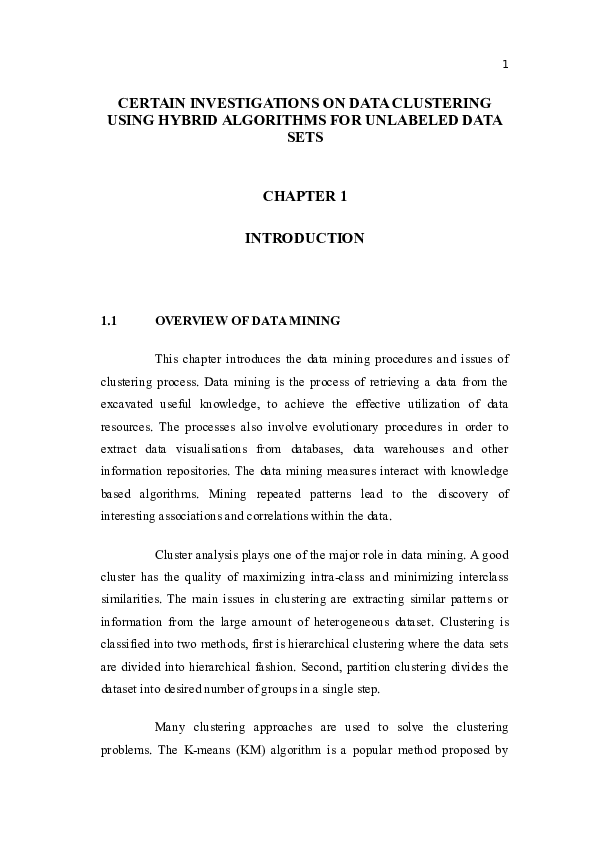 Doc Certain Investigations On Data Clustering Using Hybrid Algorithms For Unlabeled Data Sets