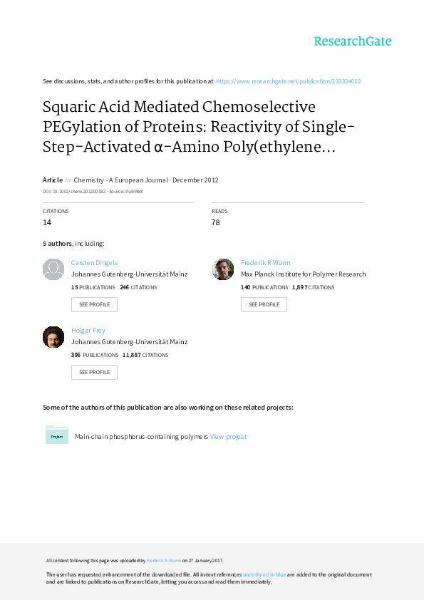 (PDF) Squaric Acid Mediated Chemoselective PEGylation of Proteins ...