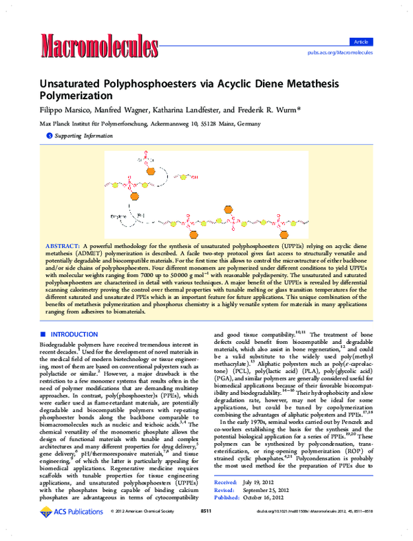 (PDF) Unsaturated Polyphosphoesters via Acyclic Diene Metathesis ...