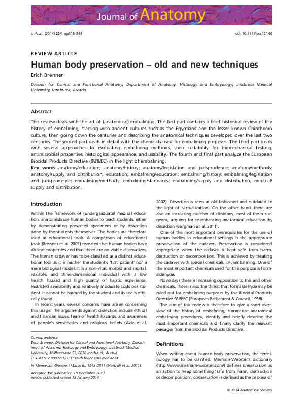 (PDF) Human body preservation – old and new techniques