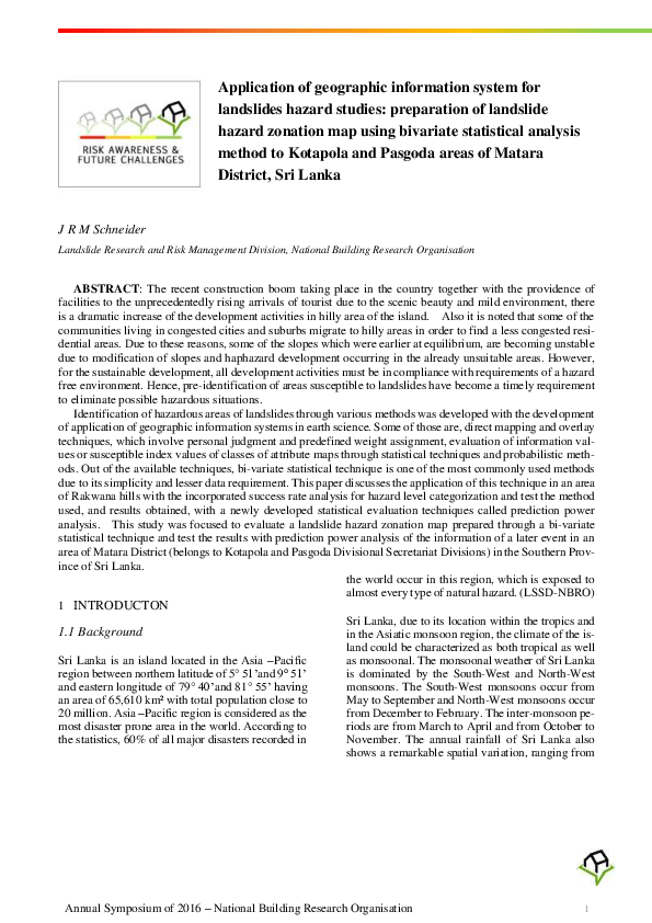 (PDF) Application of geographic information system for landslides hazard studies: preparation of ...