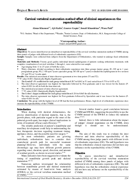 (PDF) Cervical vertebral maturation method-effect of clinical ...
