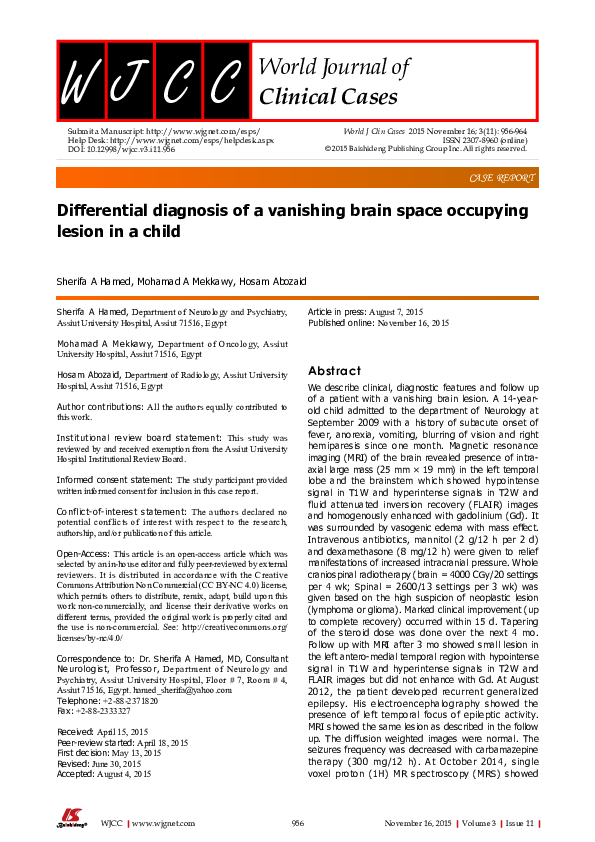 (PDF) Differential diagnosis of a vanishing brain space occupying ...