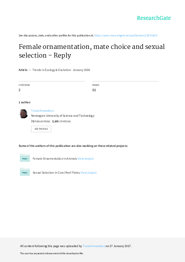 (PDF) Female ornamentation, mate choice and sexual selection
