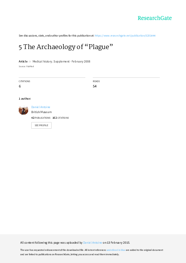 (PDF) 5 The Archaeology of “Plague” | Daniel Antoine - Academia.edu