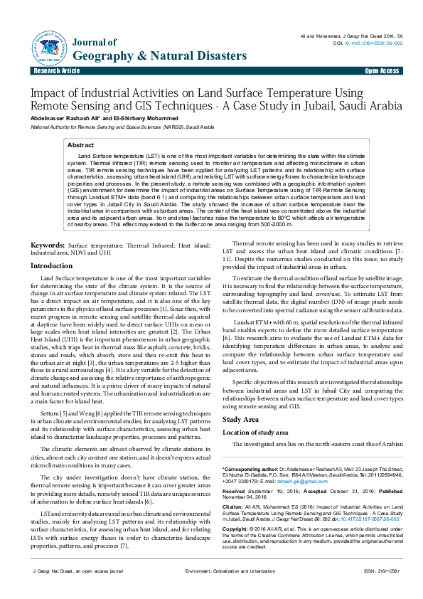 (PDF) Impact of Industrial Activities on Land Surface Temperature Using Remote Sensing and GIS ...