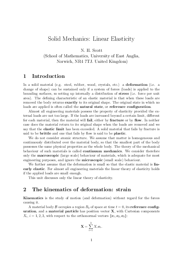 (PDF) Solid Mechanics: Linear Elasticity