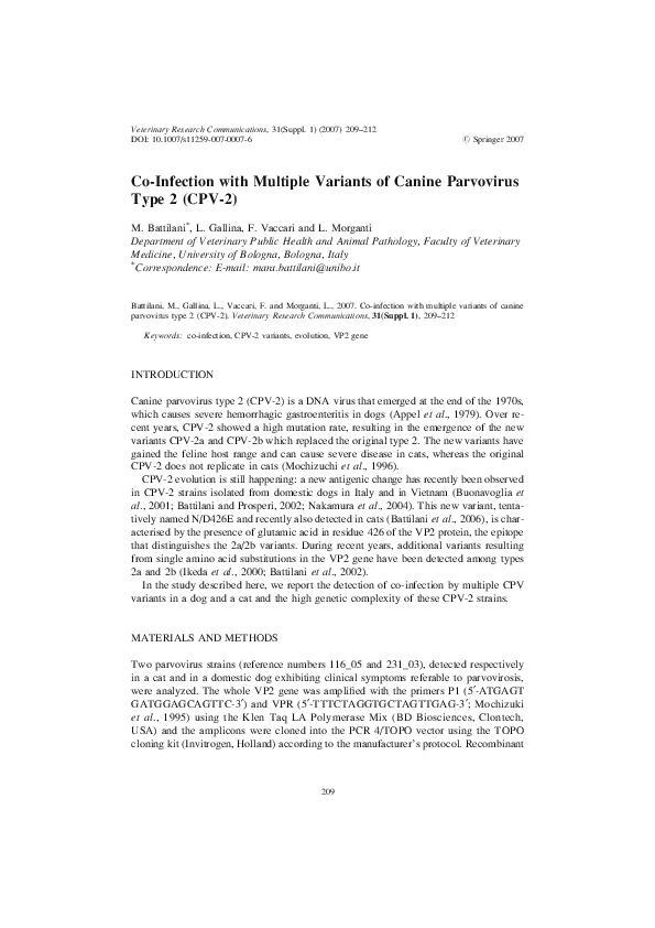 (PDF) Co-Infection with Multiple Variants of Canine Parvovirus Type 2 ...