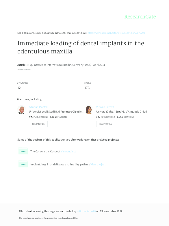 (PDF) Immediate loading of dental implants in the edentulous maxilla