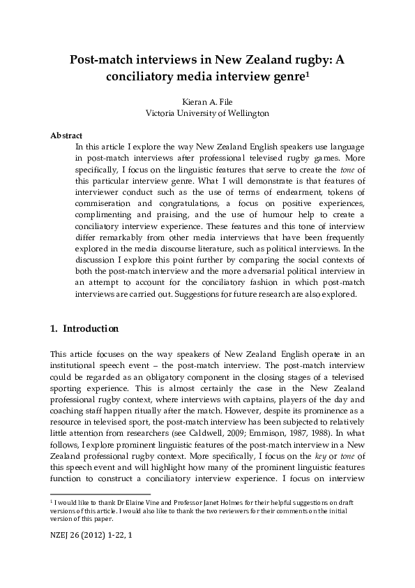 (PDF) Post-match interviews in New Zealand rugby: A conciliatory media ...