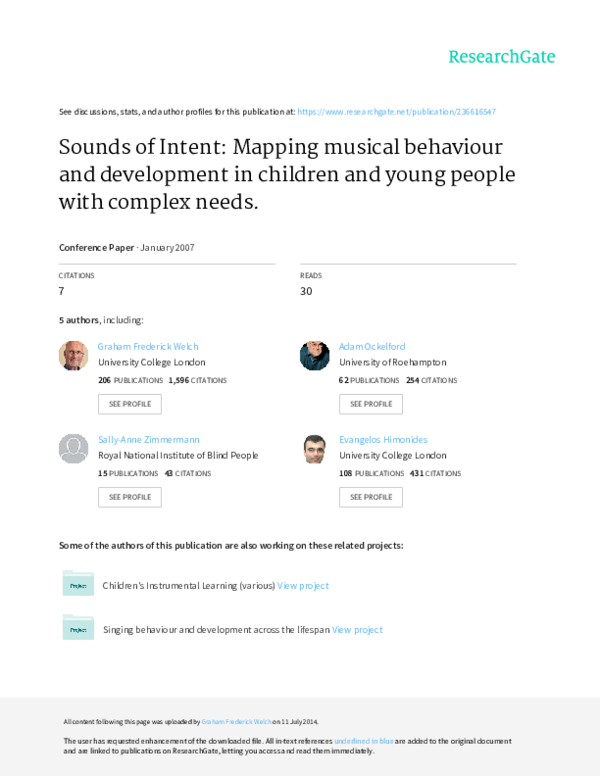 (PDF) Sounds of Intent': mapping musical behaviour and development in ...