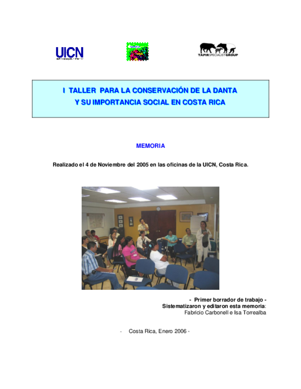 (PDF) Memoria "I Taller para la conservación de la danta y su ...
