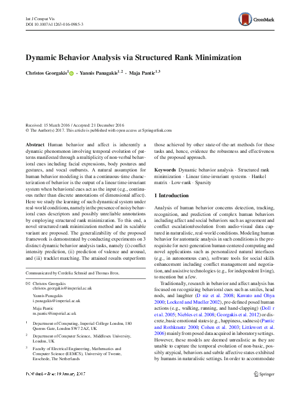 (PDF) Dynamic Behavior Analysis via Structured Rank Minimization