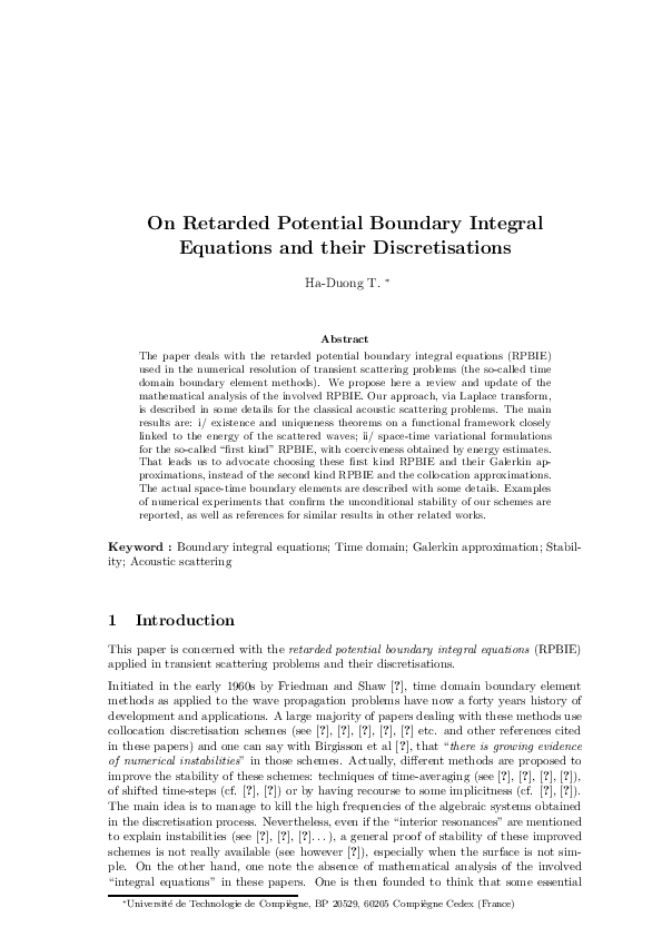 (PDF) On Retarded Potential Boundary Integral Equations and their Discretisations