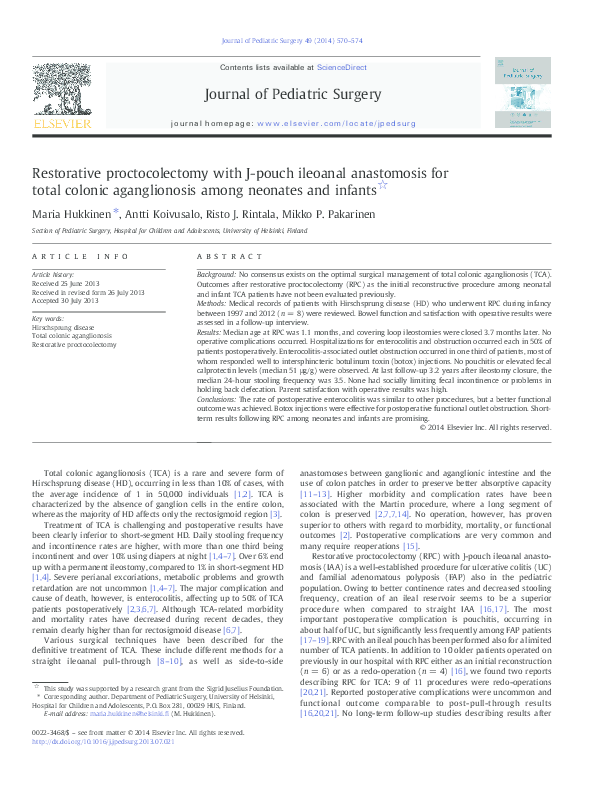 (PDF) Restorative proctocolectomy with J-pouch ileoanal anastomosis for ...