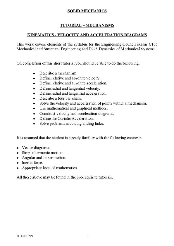 (PDF) SOLID MECHANICS TUTORIAL – MECHANISMS KINEMATICS -VELOCITY AND ACCELERATION DIAGRAMS
