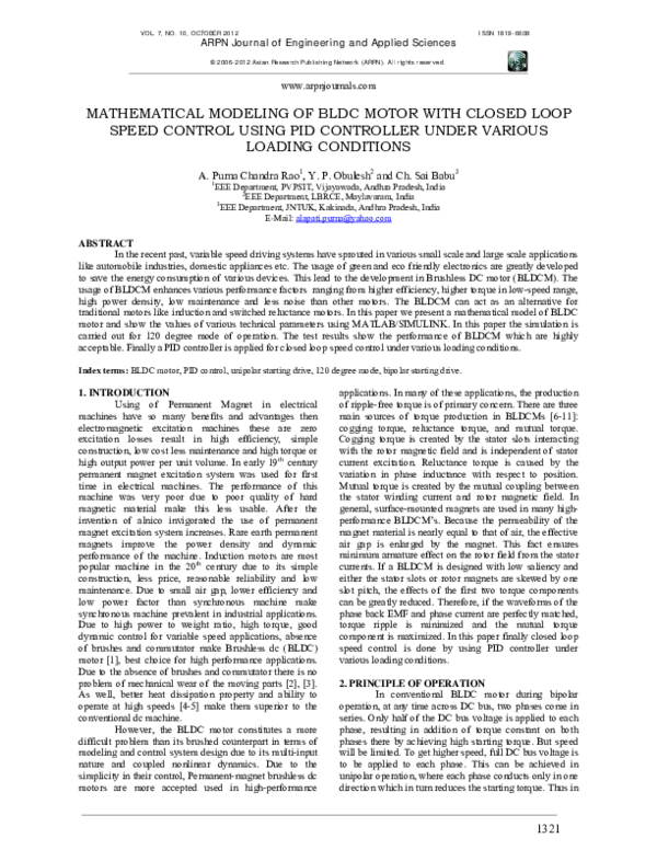 Pdf Mathematical Modeling Of Bldc Motor With Closed Loop Speed Control Using Pid Controller