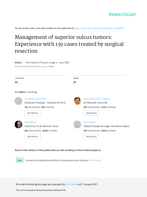 (PDF) Superior Sulcus Tumors | Joaquin Ferrer - Academia.edu