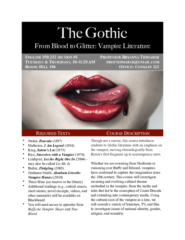 (PDF) The Gothic: Vampire Literature Syllabus (Rutgers University ...