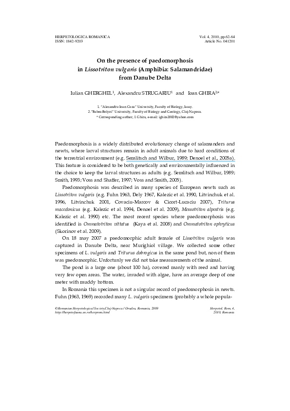 (PDF) On the occurrence of facultative paedomorphosis in the three newt ...