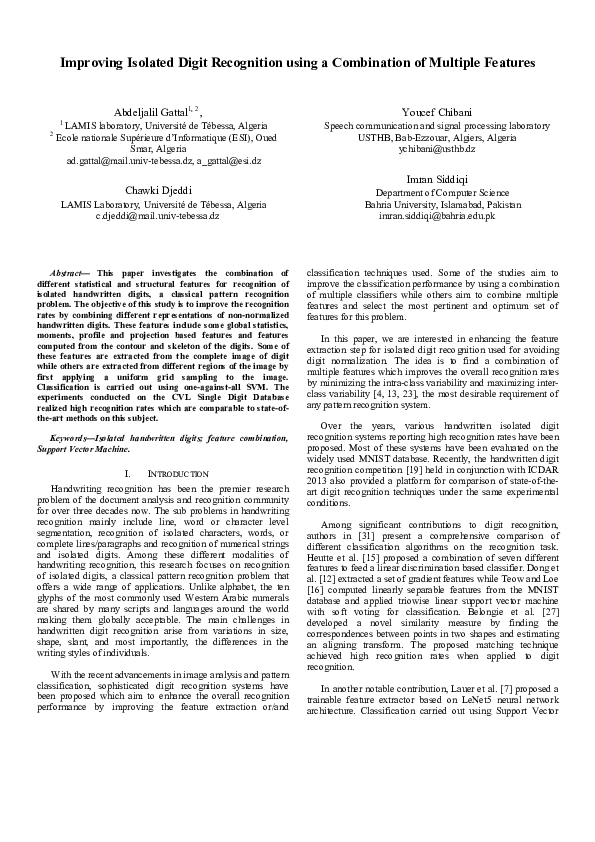 Pdf Improving Isolated Digit Recognition Using A Combination Of Multiple Features