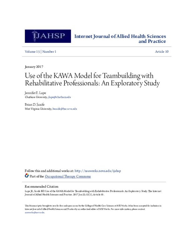 (PDF) Use of the KAWA Model for Teambuilding with Rehabilitative Profes